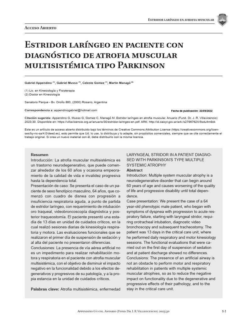 Estridor Laríngeo en Paciente Con Diagnostico de Atrofia Muscular ...