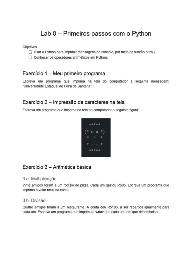Lab 0 - Primeiros Passos Com Python | PDF
