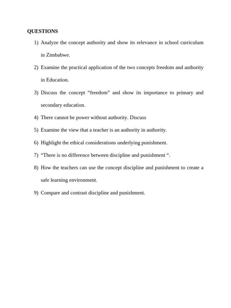 Questions On Discipline & Punishment Freedom & Authority - 074040 | PDF