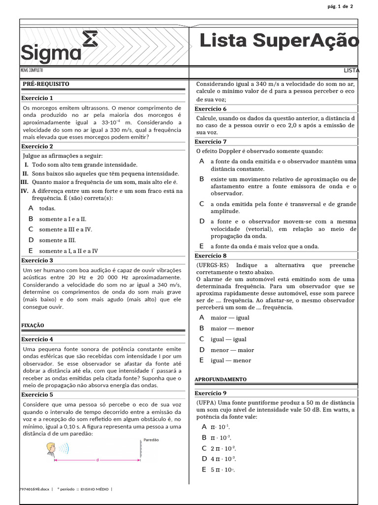 Pré-Requisito Exercício 1 Exercício 6: Lista | PDF