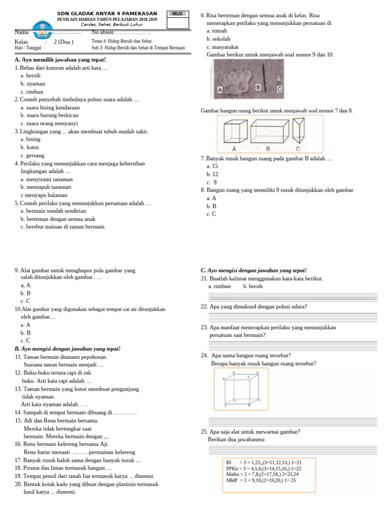 PENILAIAN - HARIAN - KELAS - 2 - Tema - 4.3 | PDF