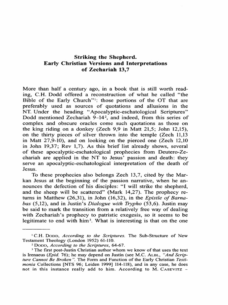 Striking The Shepherd. Versions and Interpretations of Zechariah 13,7 | PDF