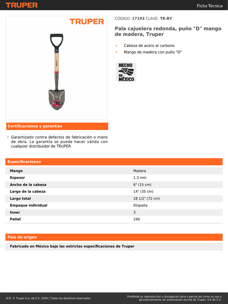 Ficha Tecnica Pala Corta Truper | PDF