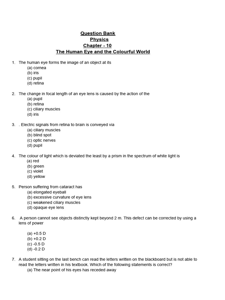 Human Eye Question Bank | PDF