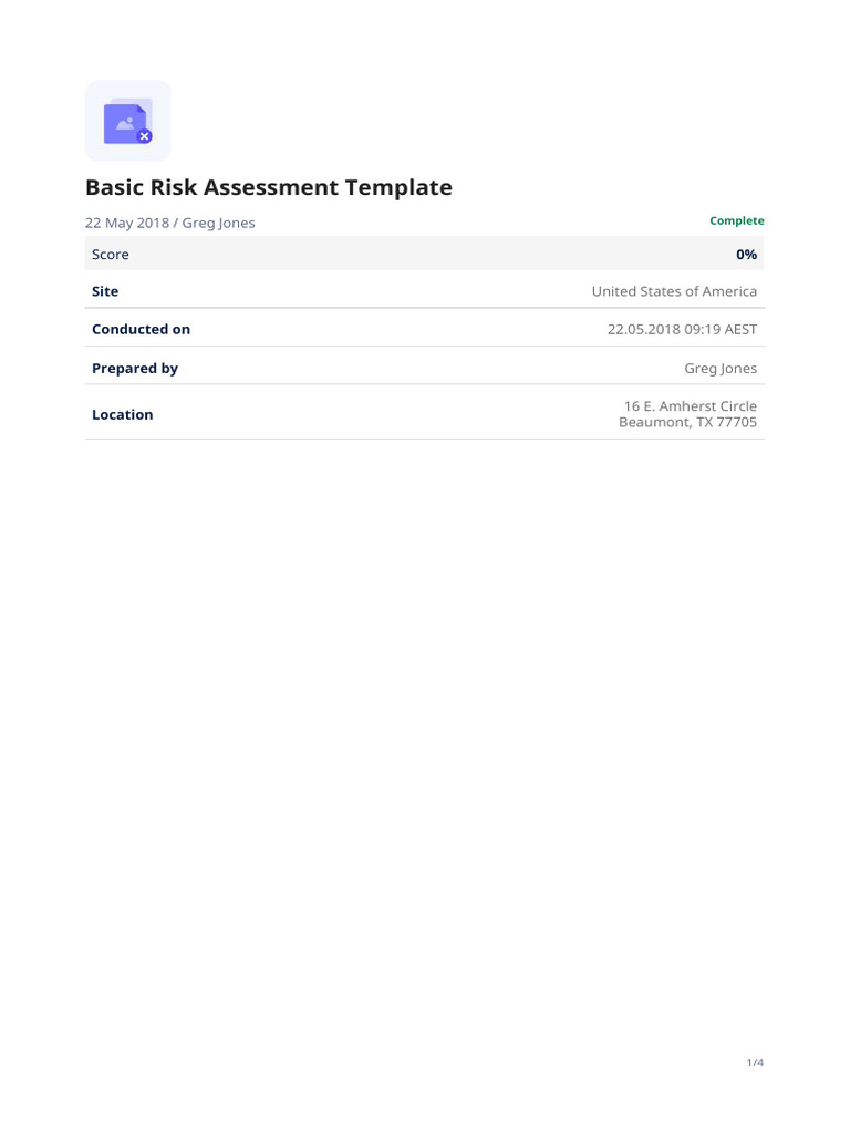 Basic Risk Assessment Checklist | PDF