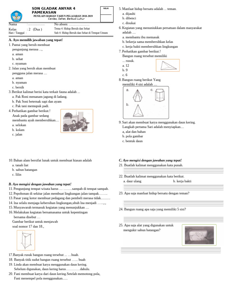 PENILAIAN - HARIAN - KELAS - 2 - Tema - 4.4 | PDF