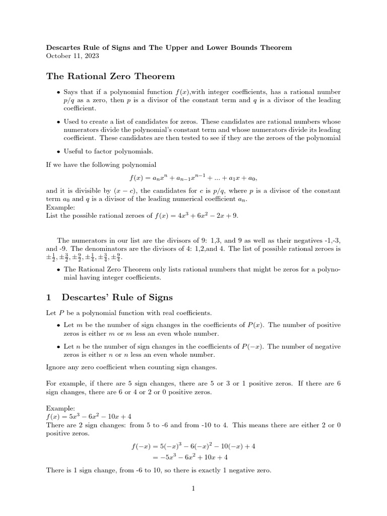 Descartes Law of Signs and Upper Lower Bound | PDF
