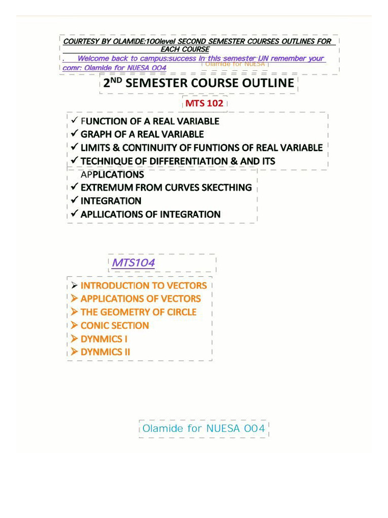 2nd Semester General Course Outlines by Comr TOD | PDF
