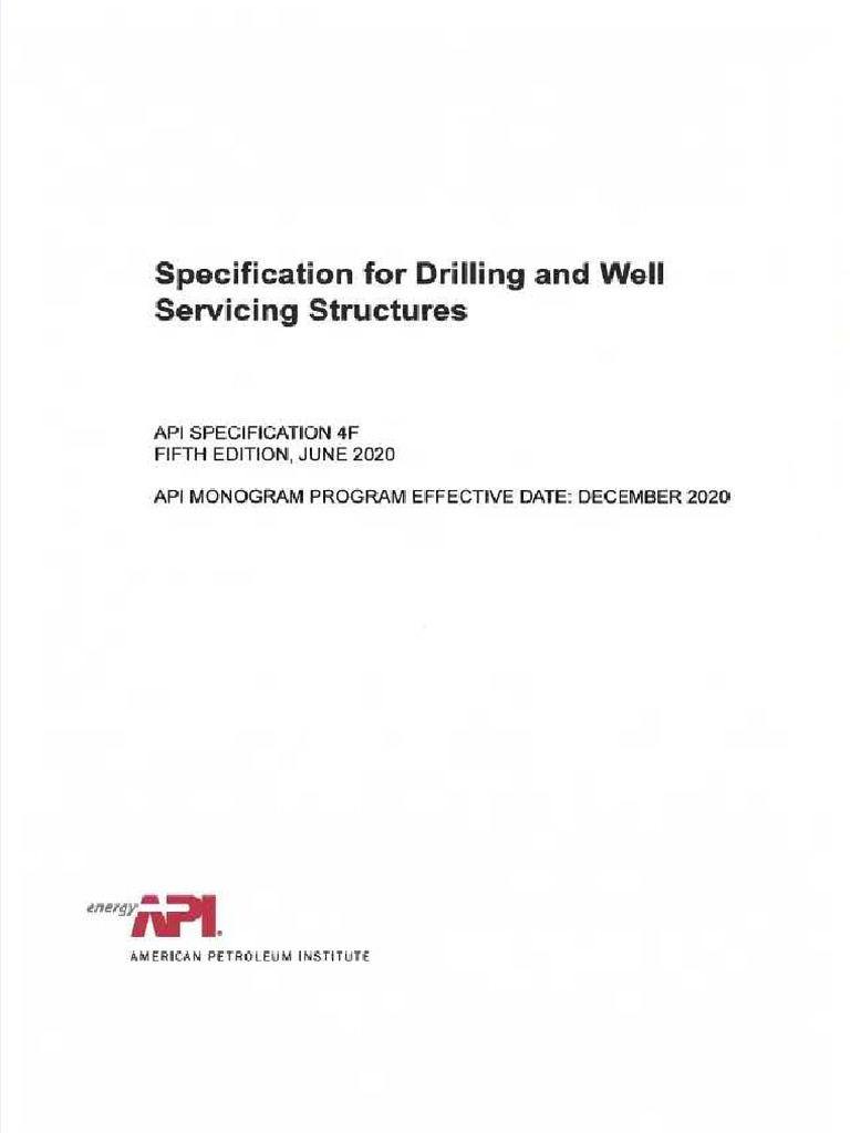 API SPEC 4F Specification For Drilling and Well Servicing Structures | PDF