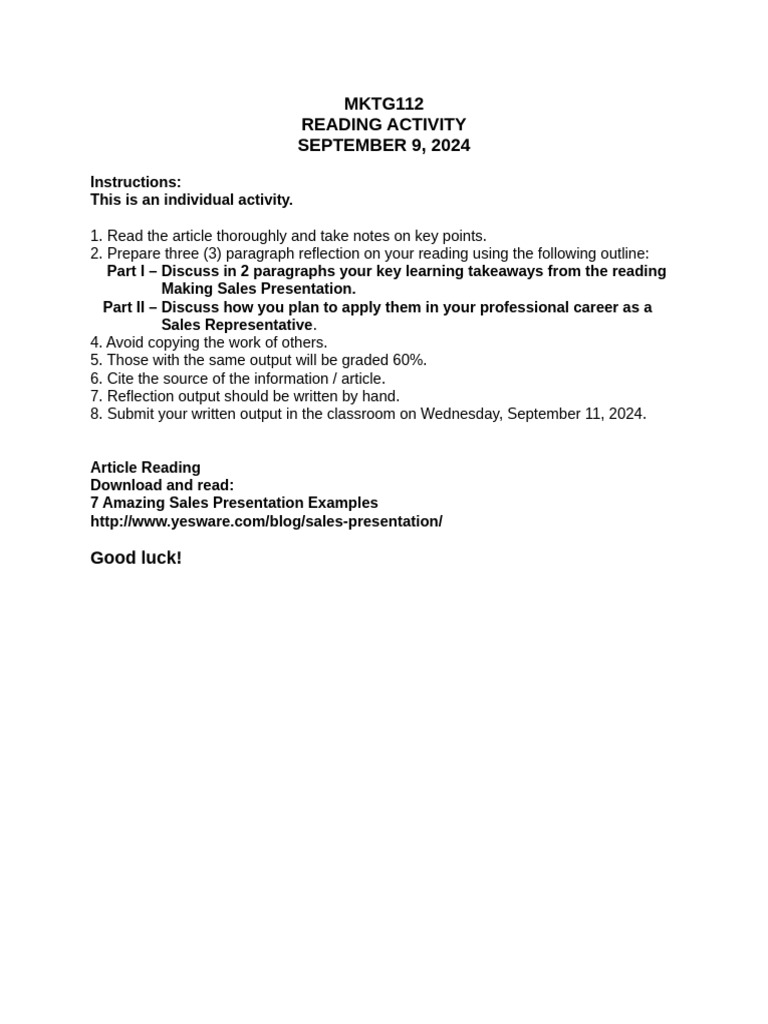 MKTG112 MIDTERM - Reading.activity | PDF