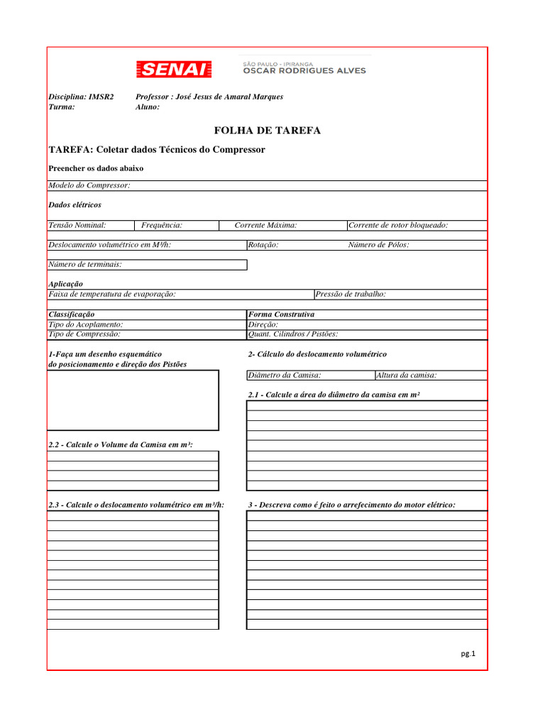 Folha de Tarefa - Compressores | PDF