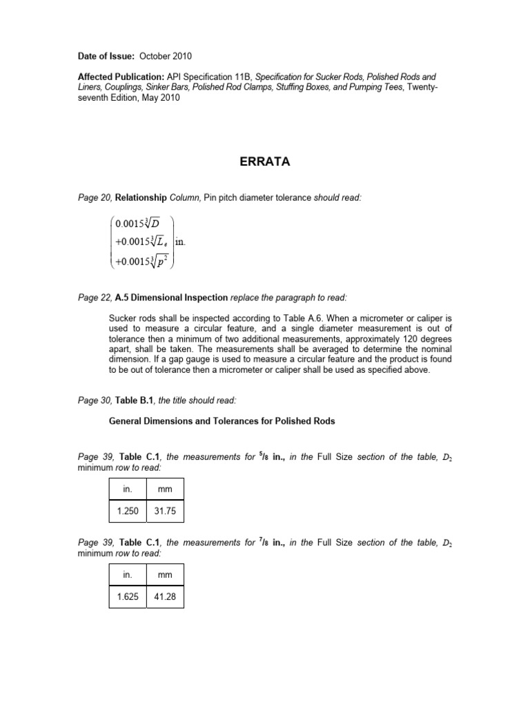 API SPEC 11B Err - 1 | PDF