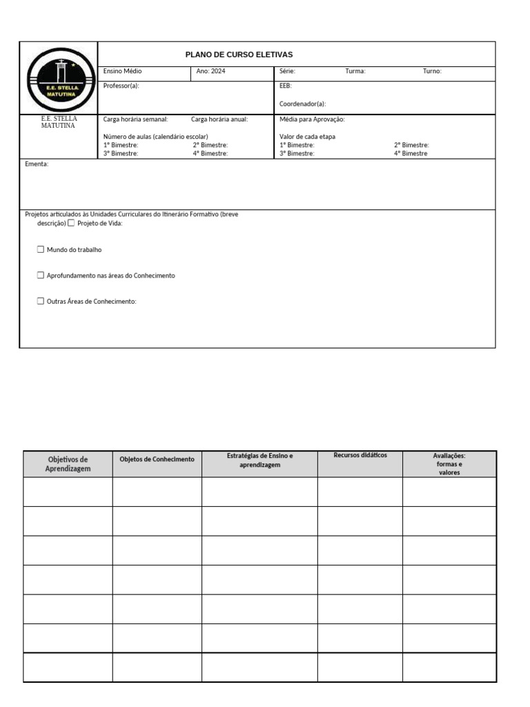 Formulário de Planejamento - Eletiva | PDF
