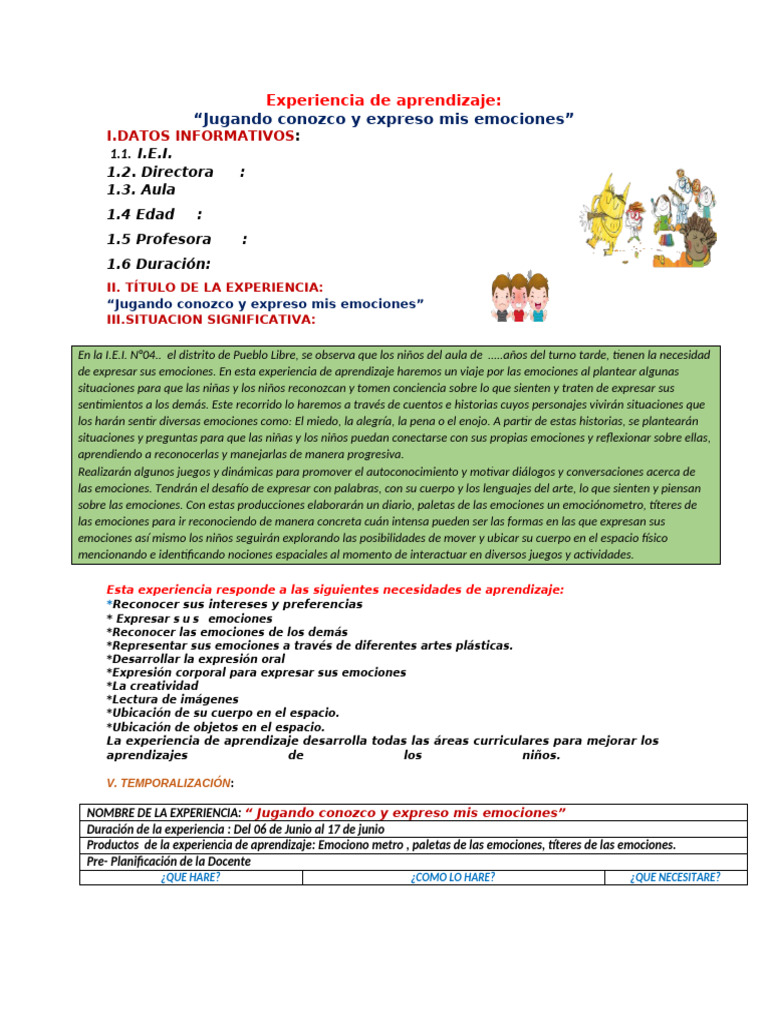 1 - Experiencia de Aprendizaje - Las Emociones. | PDF | Las emociones | Aprendizaje