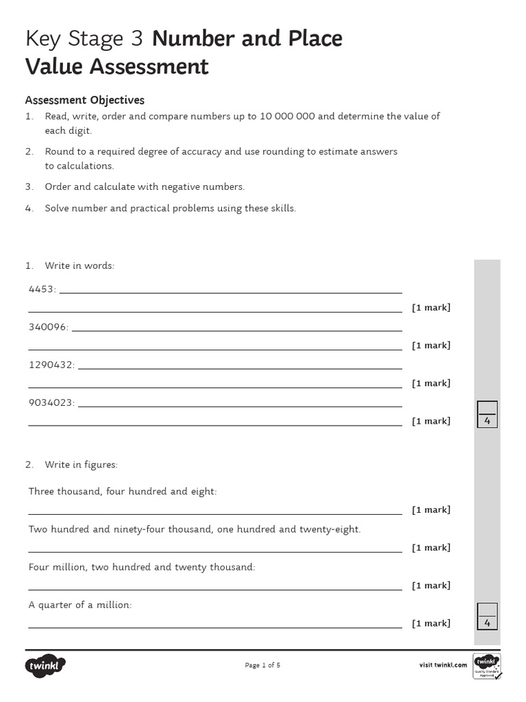 KS3 Number and Place Value Assessment | PDF
