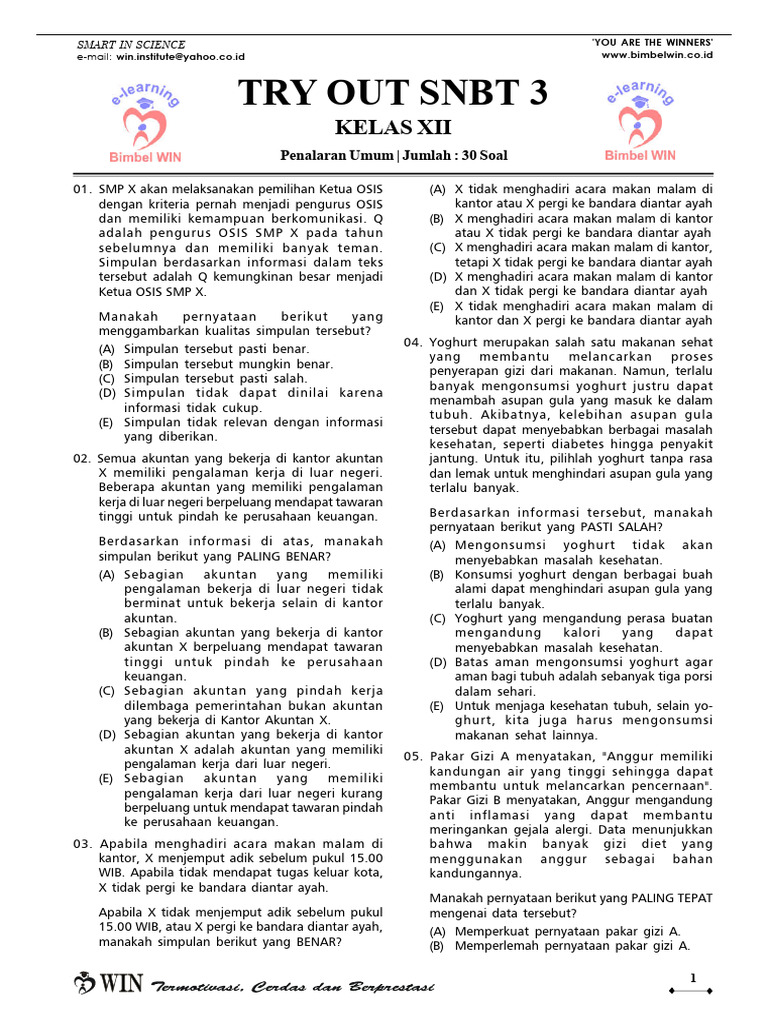 Soal Try Out PM UTBK 3 Penalaran Umum PDF | PDF
