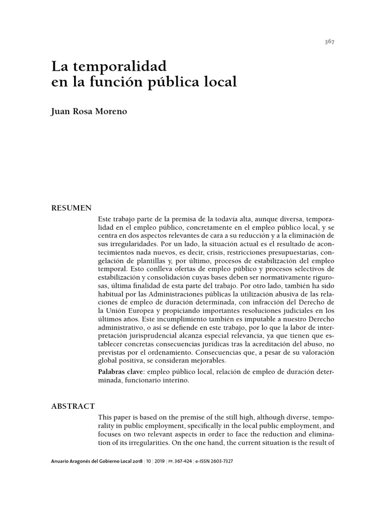 La Temporalidad en La Función Pública Local - MORENO Juan (ESP) | PDF