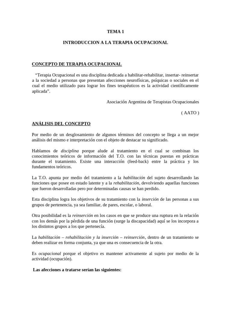 Introduccion A La Terapia Ocupacional | PDF