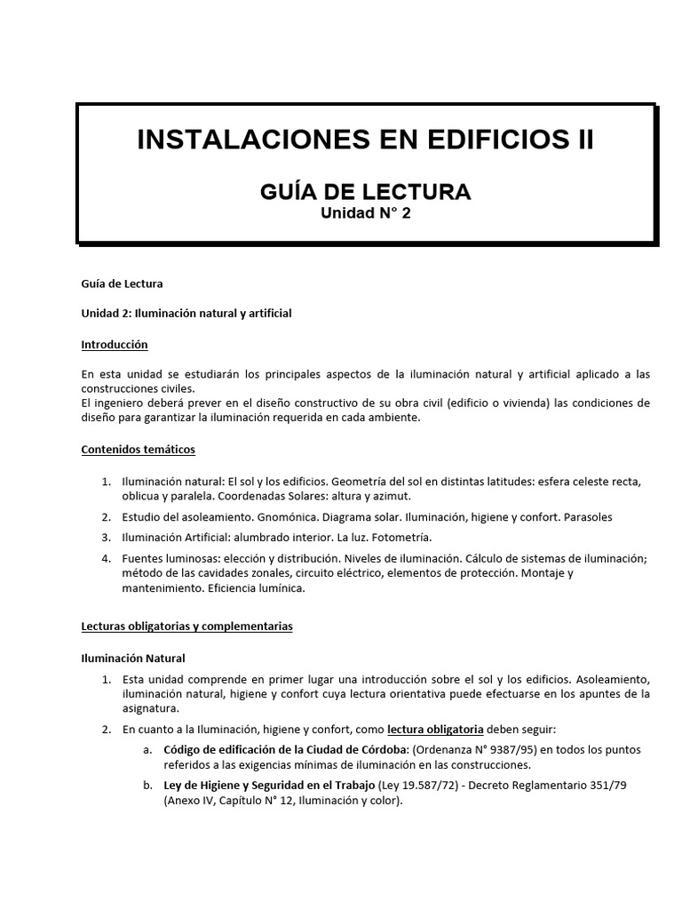 Guia de Lectura No2 Iluminac Instalaciones II | PDF