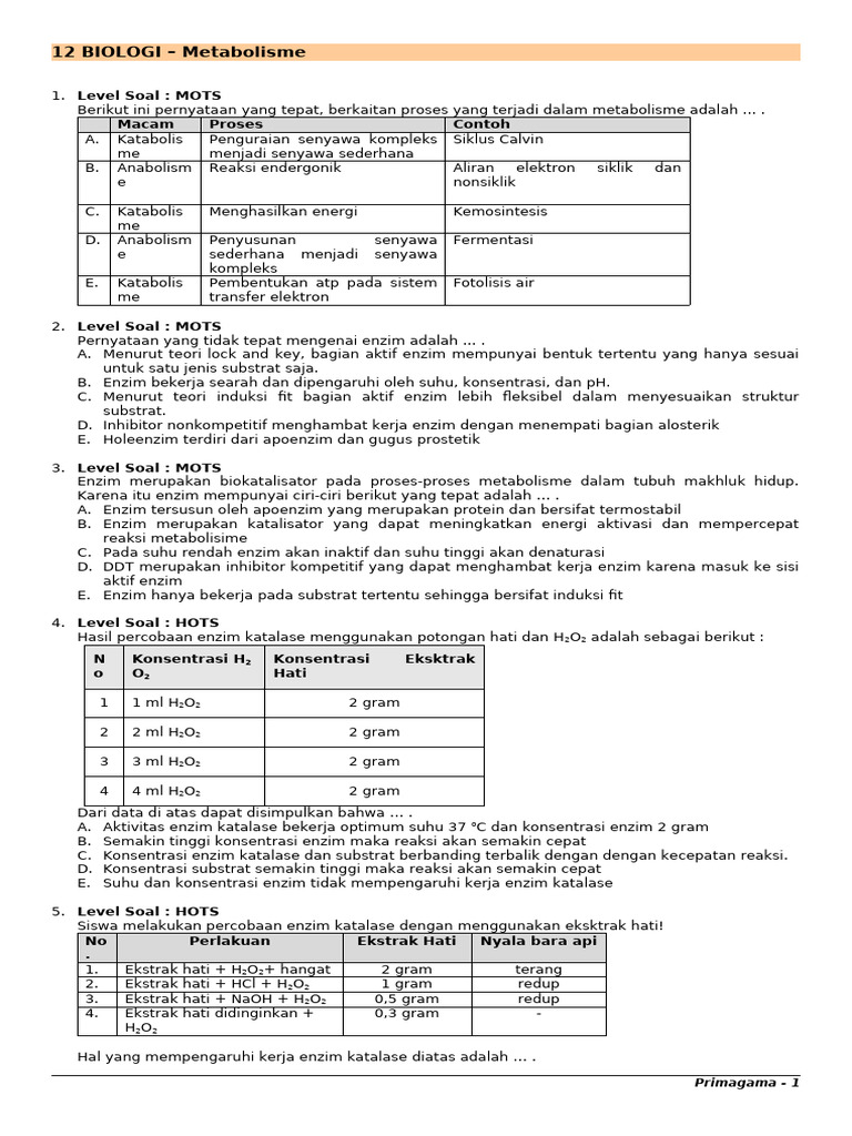 Soal Metabolisme | PDF