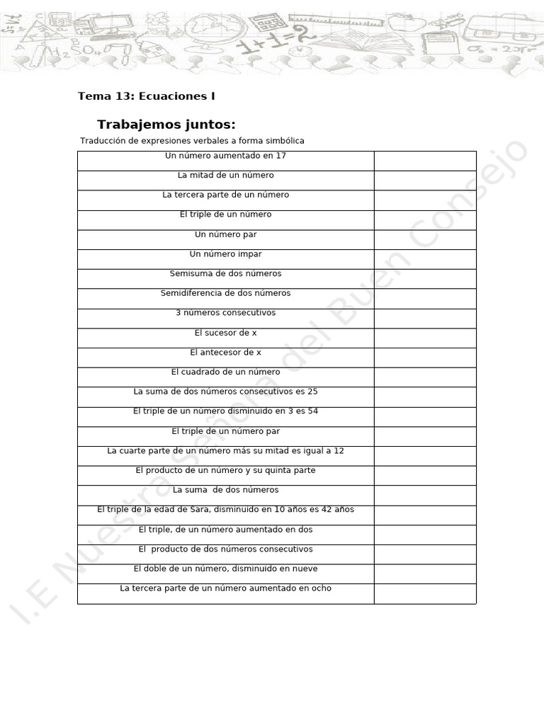 F.13 1ro Sec RM Ecuaciones I | PDF