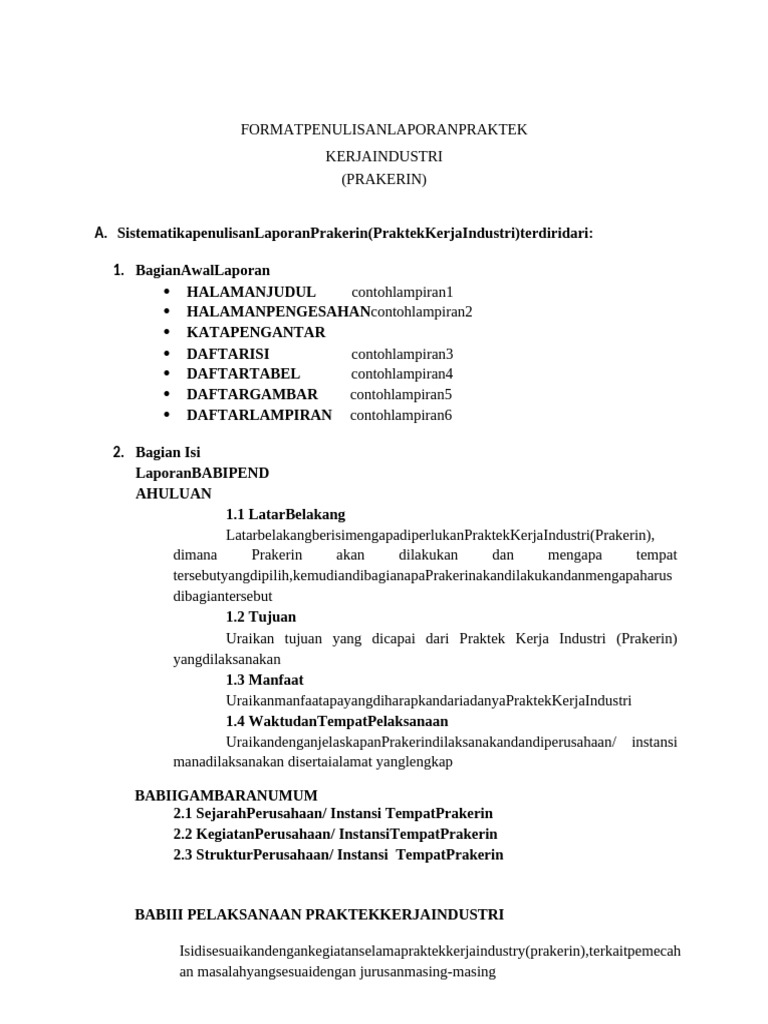 Format Penulisan Laporan Prakerin | PDF