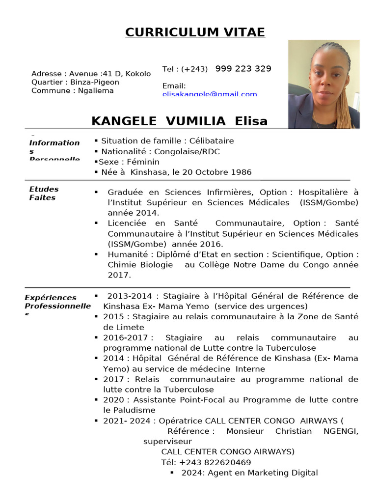 CV Elisa Kangele | PDF