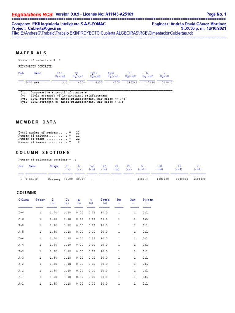 Anexo 2 EngSolutions RCB Datos de Entrada Cimentación y Pedestales | PDF