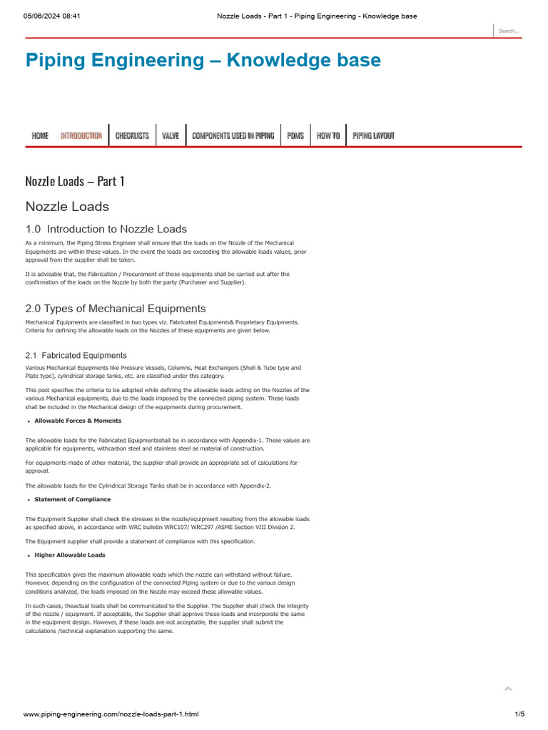 Nozzle Loads Piping Engineering | PDF