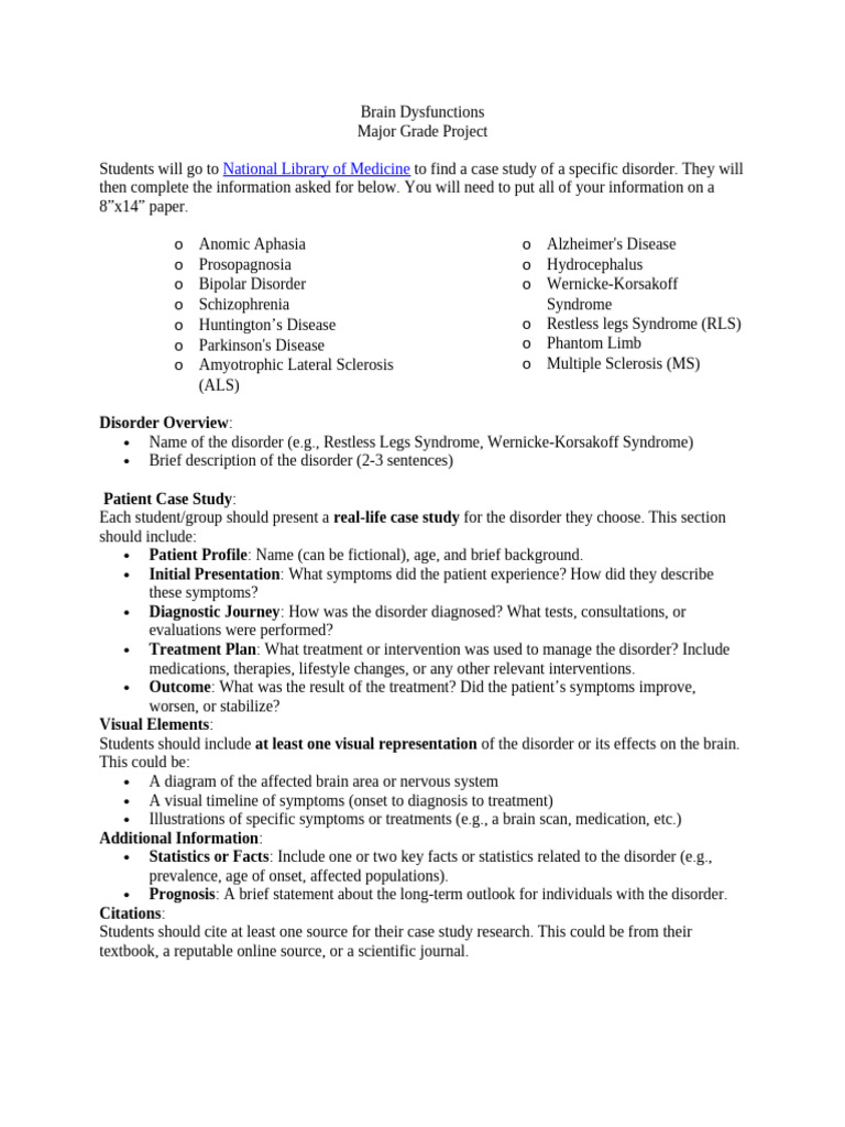 Brain Dysfunction Case Studies Project | PDF