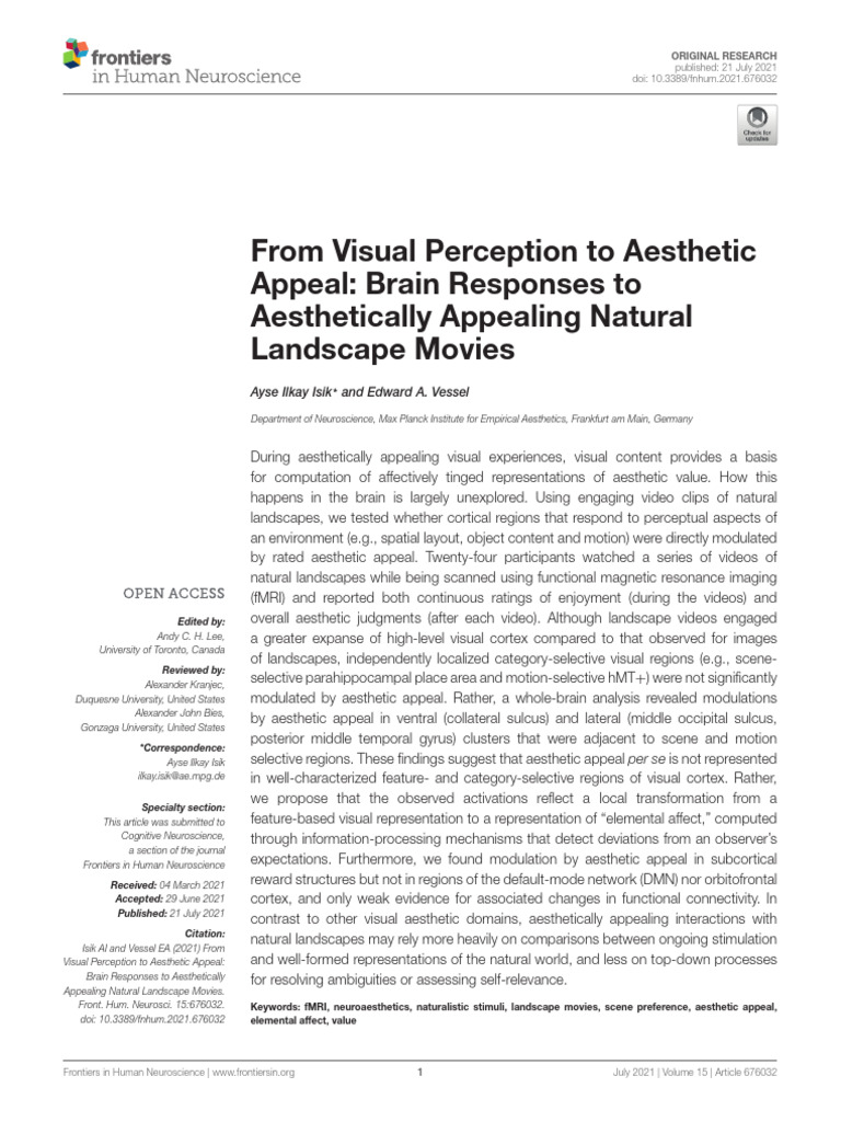 From Visual Perception To Aesthetic Appeal Brain Responses To ...