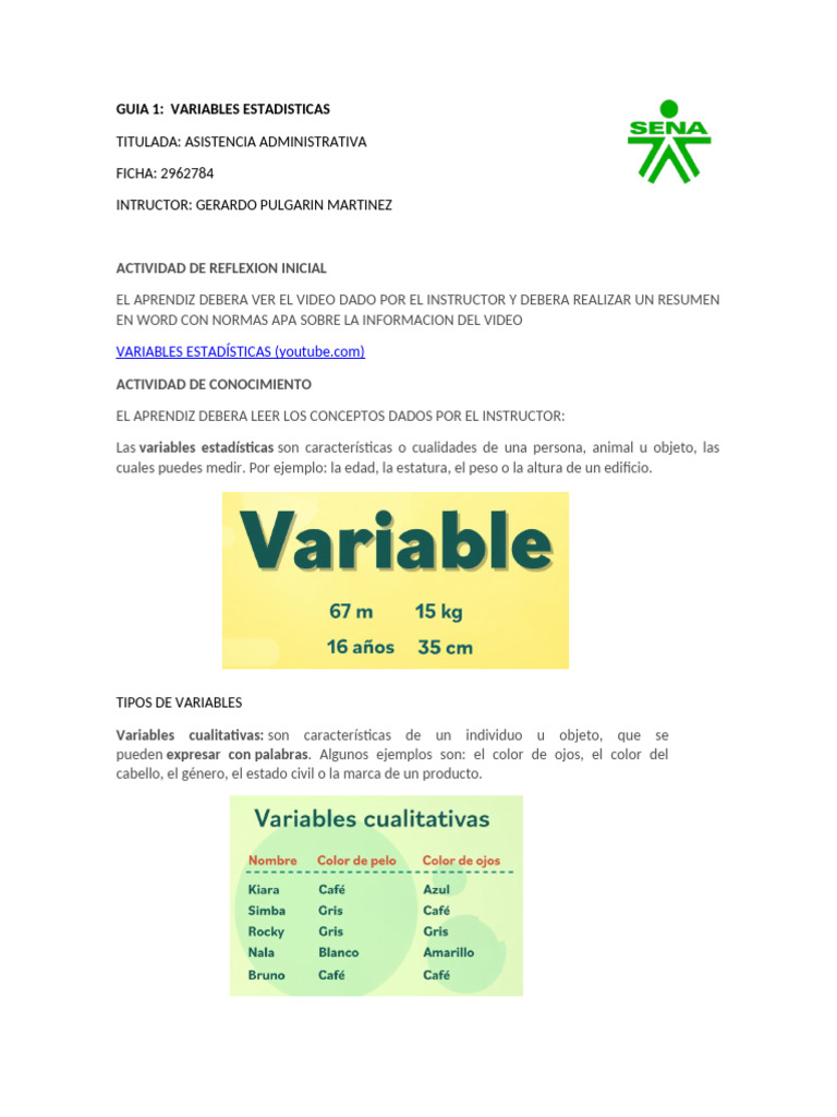 Variables Estadisticas Pdf