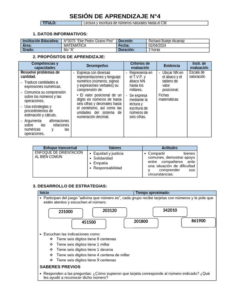 SESIÓN DE APRENDIZAJE 02 - Mate | PDF