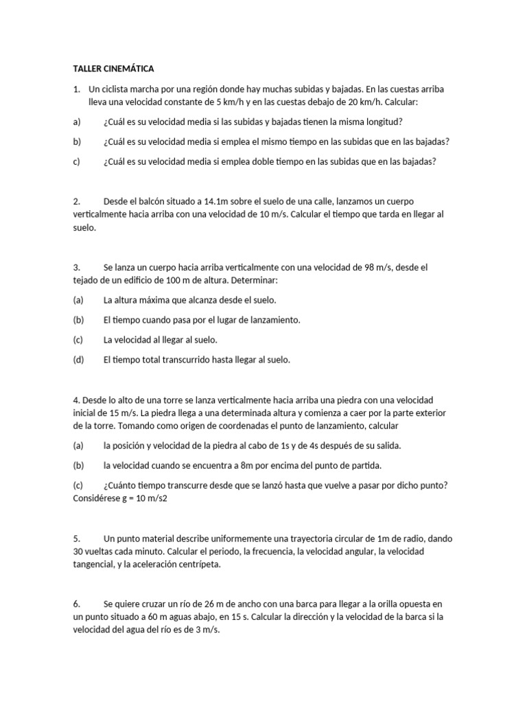Taller Cinematica Ejercicios | PDF