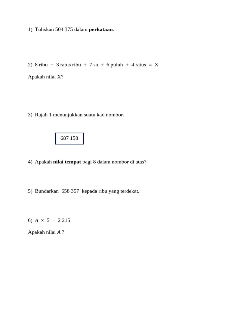 Latihan Ulangkaji MT Tahun 5 Upsa | PDF