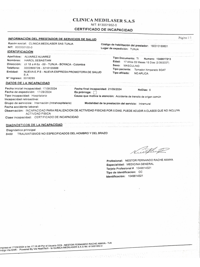 Incapacidad Sebas | PDF