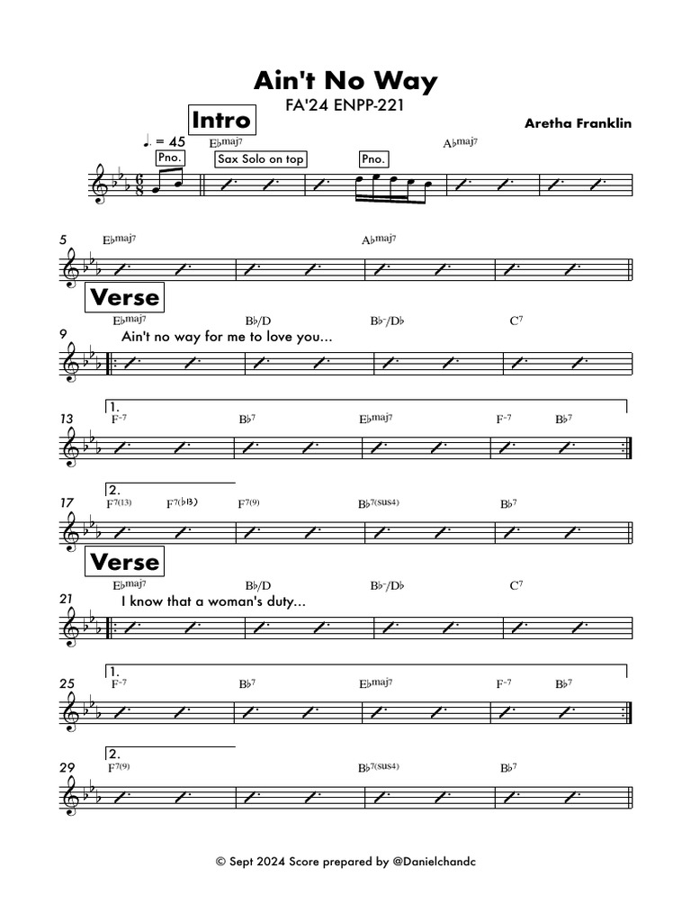 Aretha Franklin - Ain't No Way (Rhythm Section) | PDF