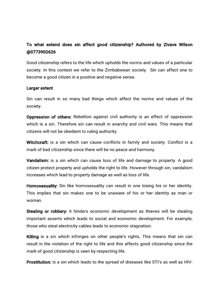 Impact of Sin on Good Citizenship | PDF | Lifestyle