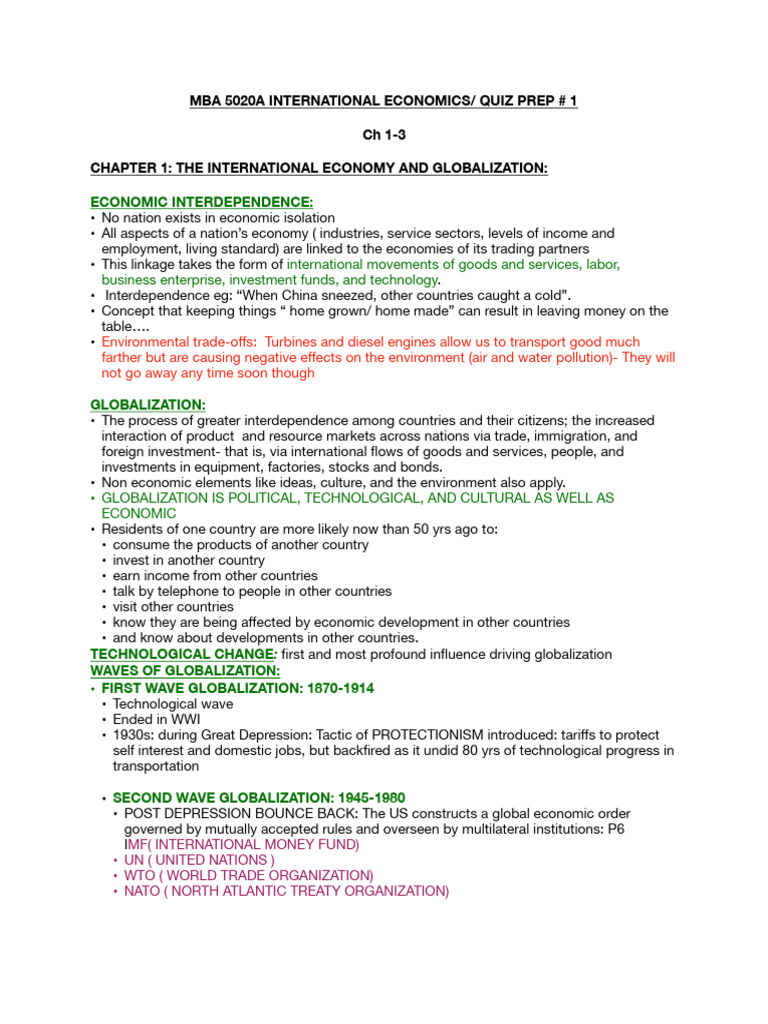 Mba 5020a International Economics Quiz Prep 1 PDF | PDF