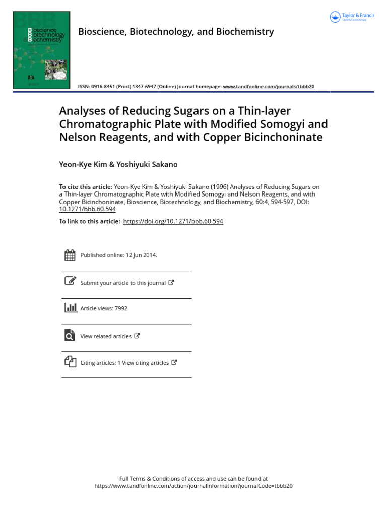 Analyses of Reducing Sugars On A Thin-Layer Chromatographic Plate With ...