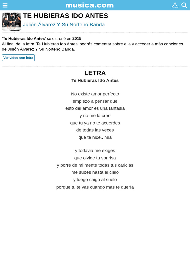 Te Hubieras Ido Antes - Letra - Julión Álvarez Y Su Norteño Banda | PDF