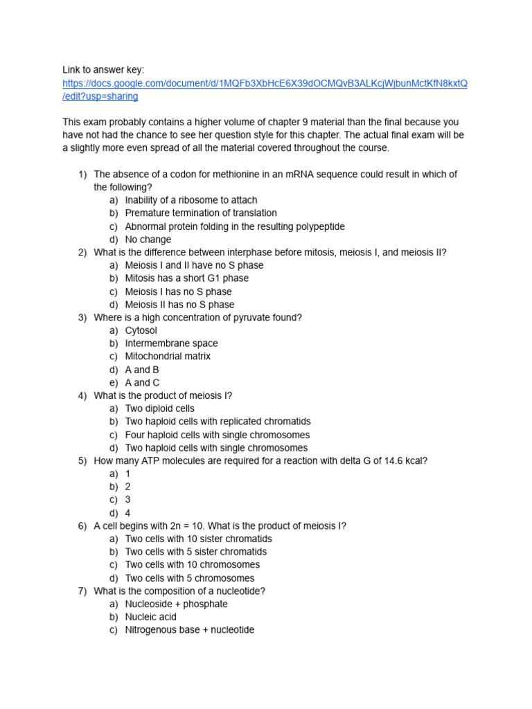 CELL 1010 Practice Final Exam | PDF