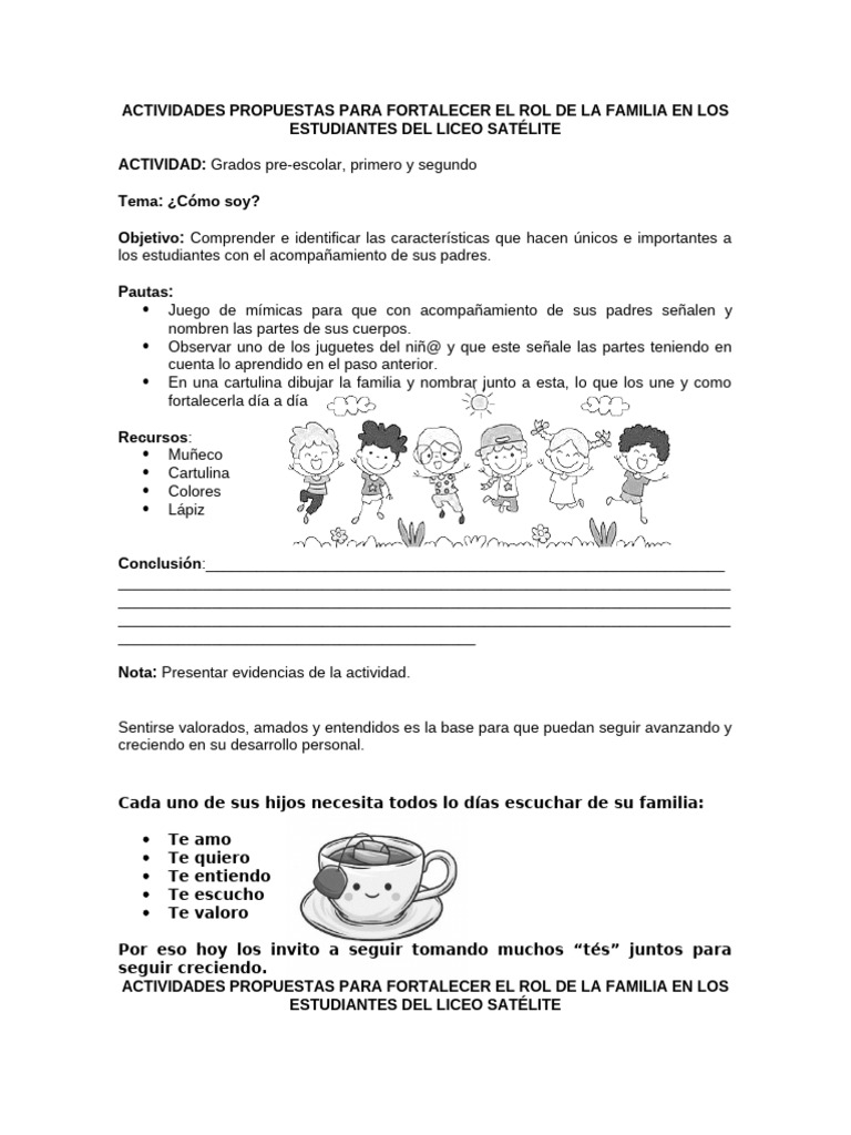 Actividades Propuestas para Fortalecer El Rol de La Familia en Los ...