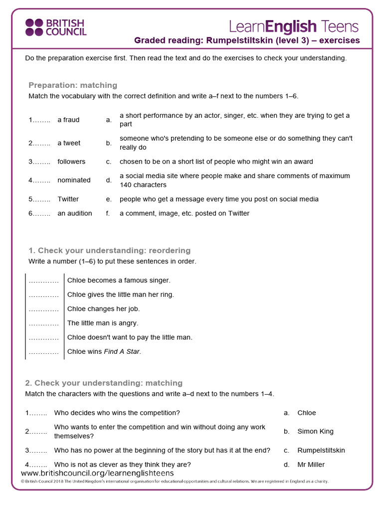 Rumpelstiltskin Level 3 - Exercises | PDF