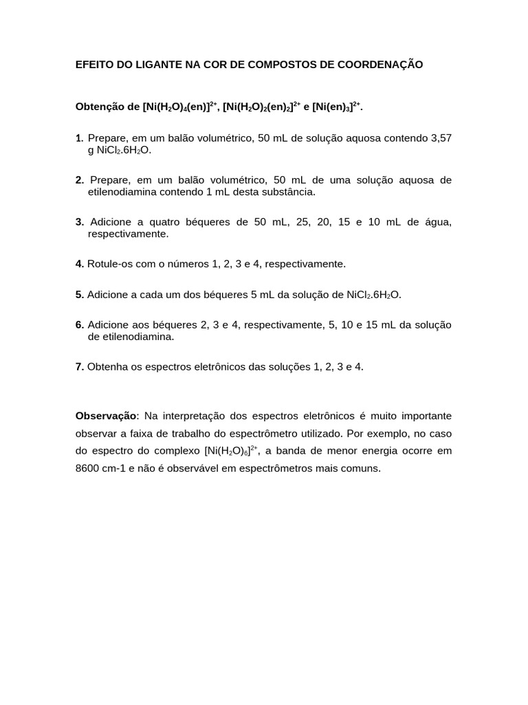 Efeito Do Ligante Na Cor de Complexos | PDF