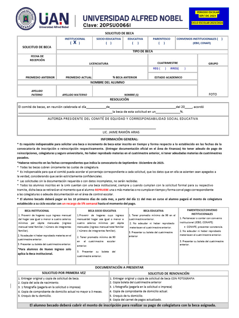 Formato Solicitud de Beca 1 | PDF