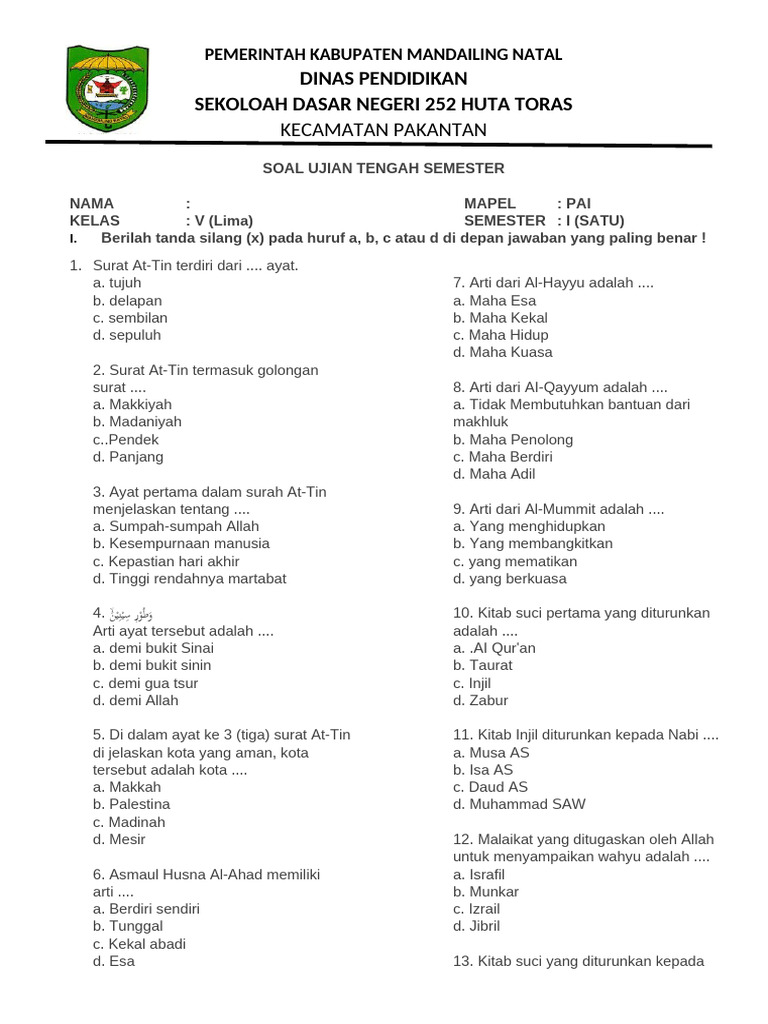 Soal Pai Kelas 5 Semester 1 | PDF