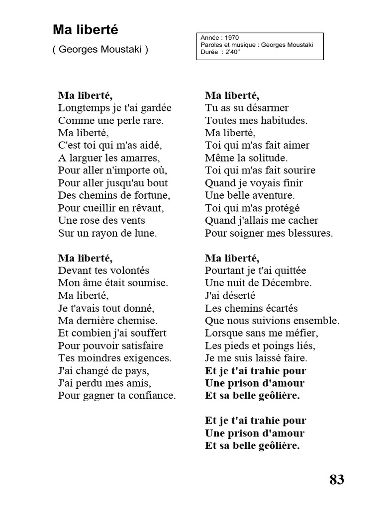 83 Moustaki Ma Liberte | PDF