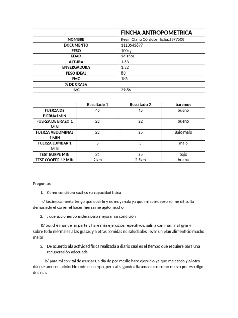 FINCHA ANTROPOMETRICA No Borrar | PDF