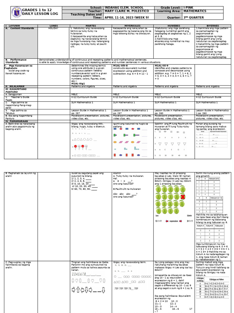 DLL Math-1 Q3 W9 | PDF